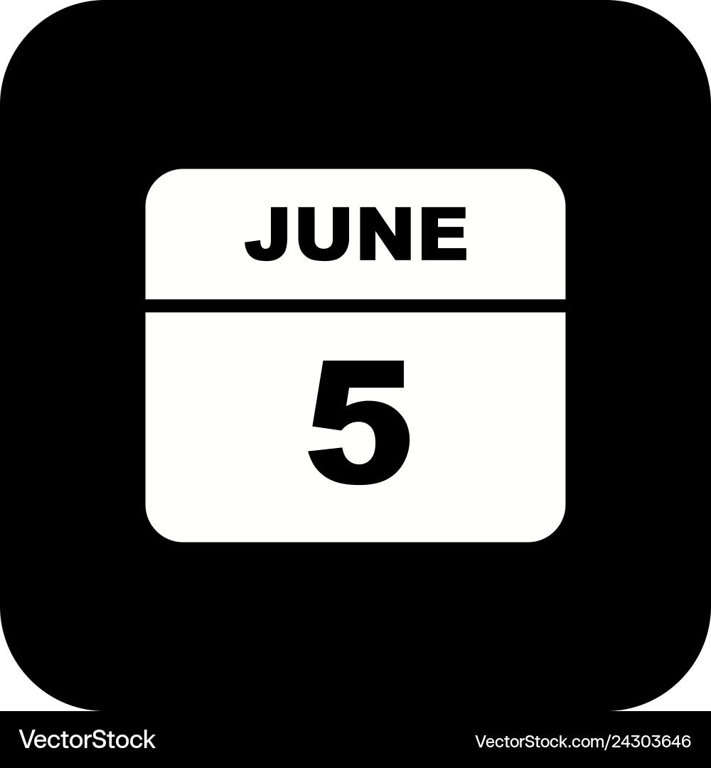 June 5th date on a single day calendar Royalty Free Vector