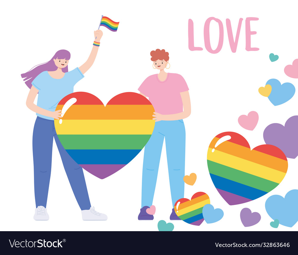 Lgbtq community young people with rainbow flag Vector Image