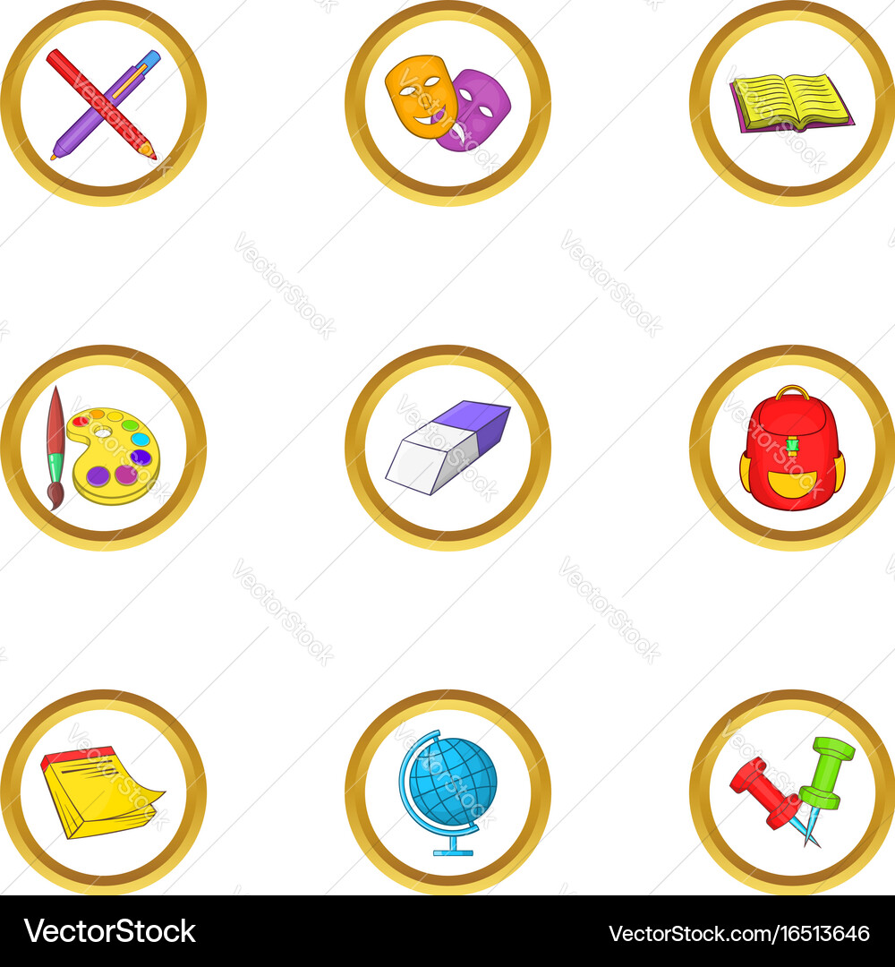 School icons set cartoon style Royalty Free Vector Image