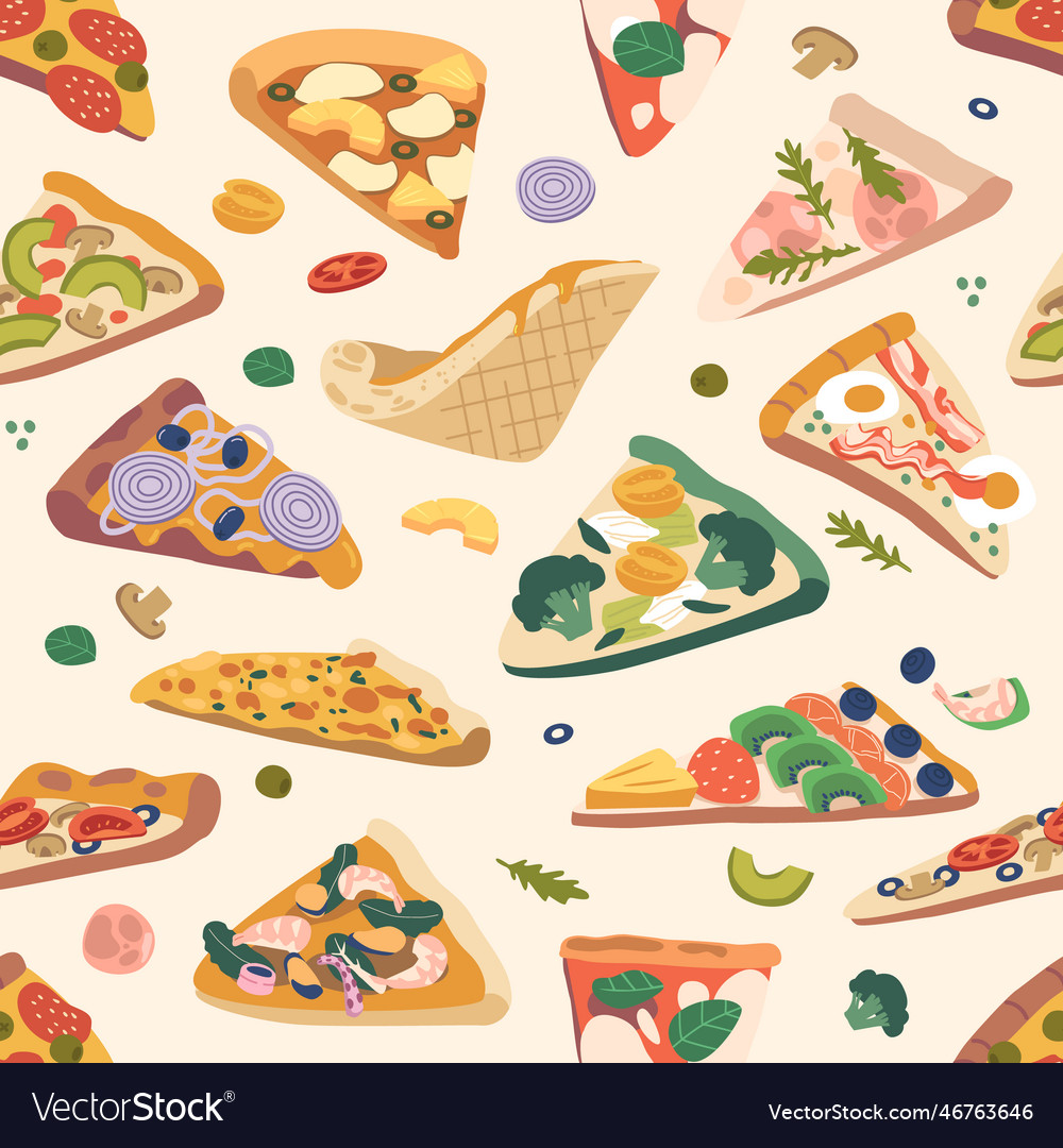 Seamless pattern features an array of colorful Vector Image