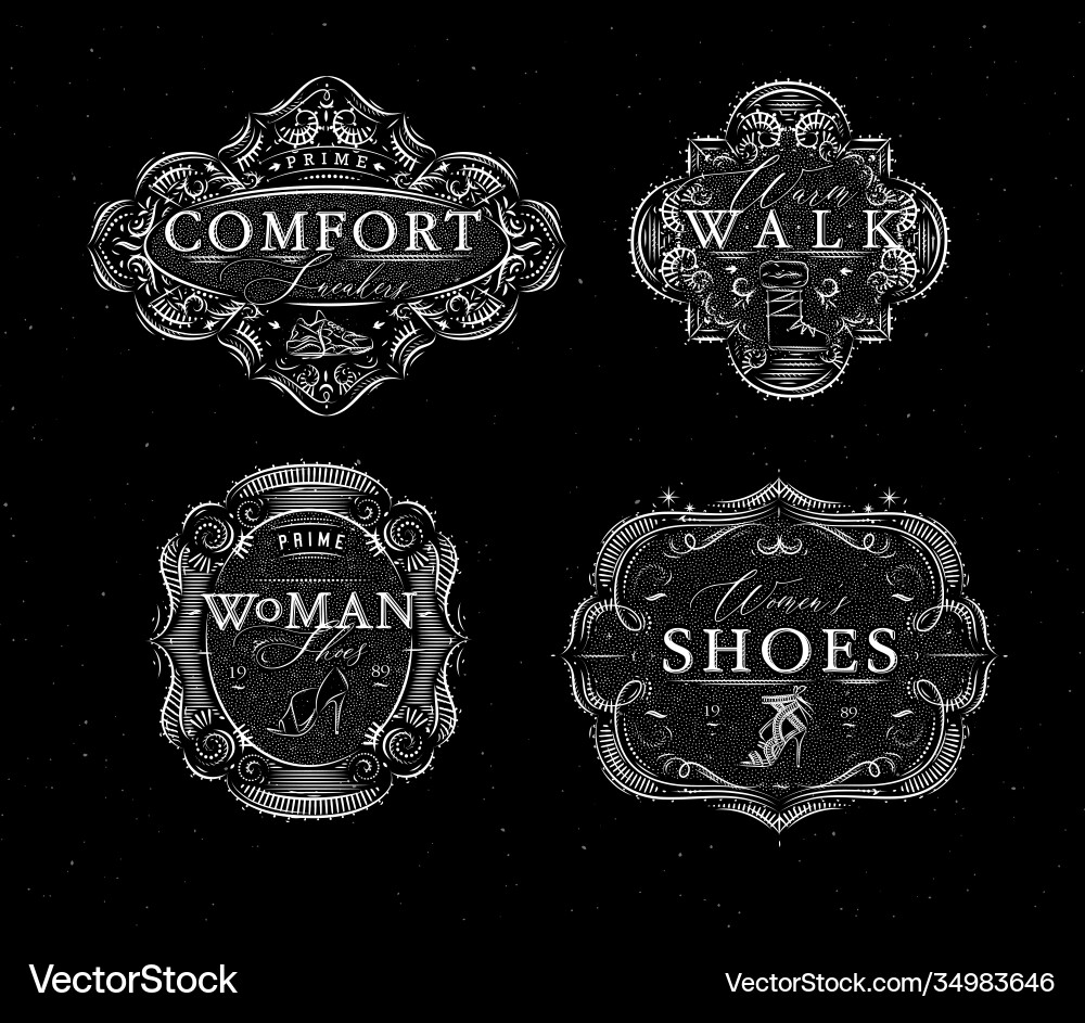 Shoes labels vintage black Royalty Free Vector Image