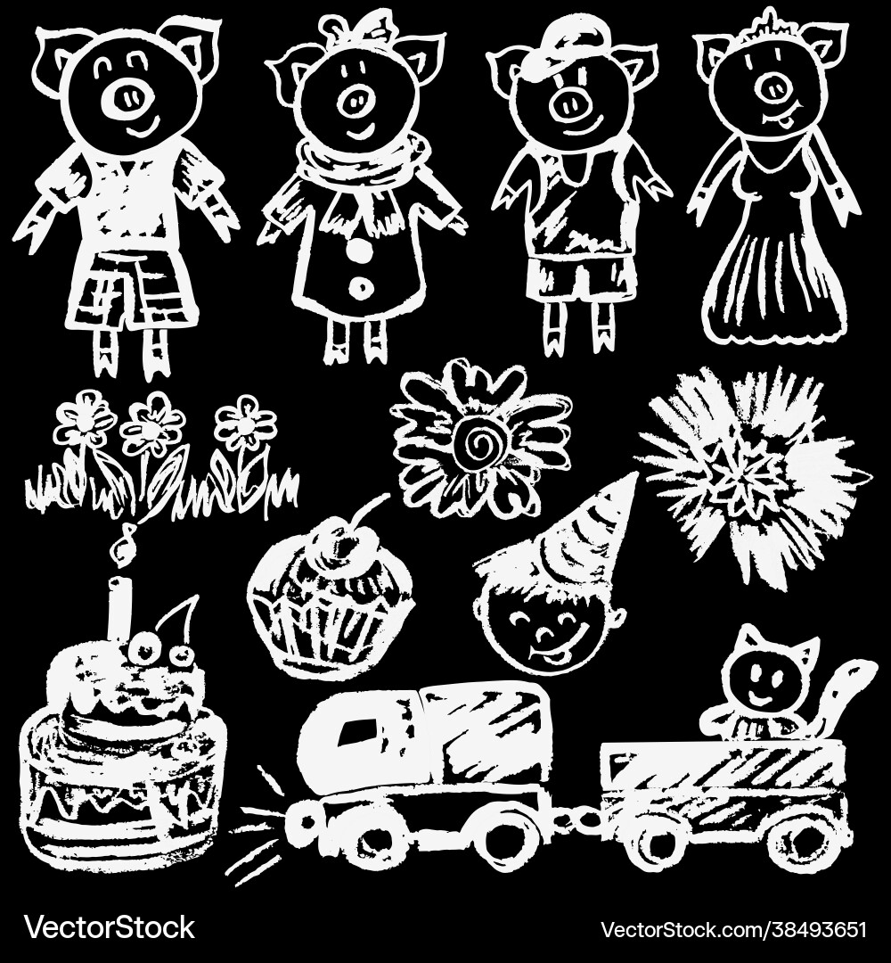 Cute childish drawing with wax crayons Royalty Free Vector