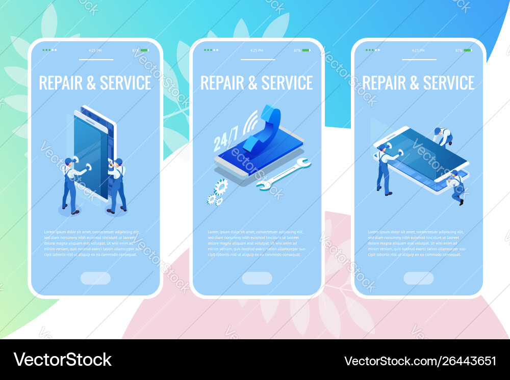 Isometric smartphone repair service concept Vector Image