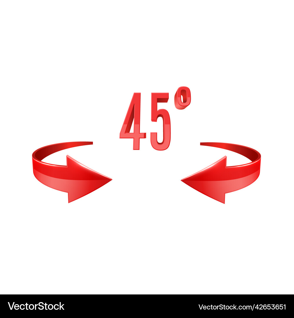 Red glossy 3d curve arrows and 45 degrees sing Vector Image