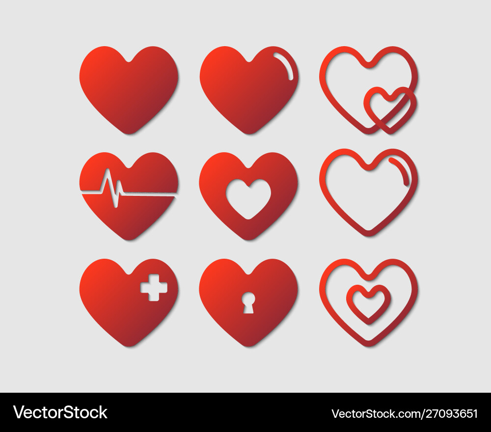 Red hearts set medical style Royalty Free Vector Image