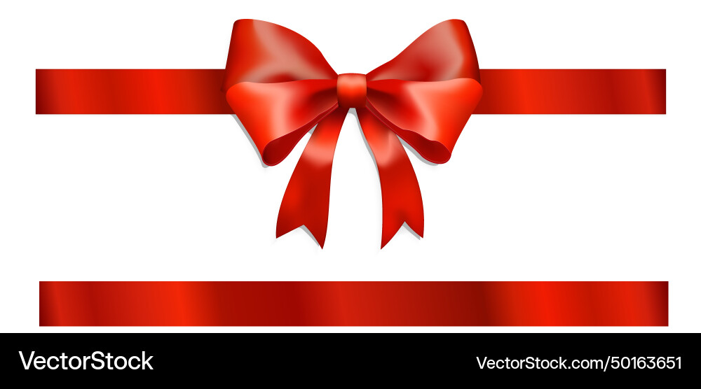 Red ribbon bow realistic shiny satin with shadow Vector Image