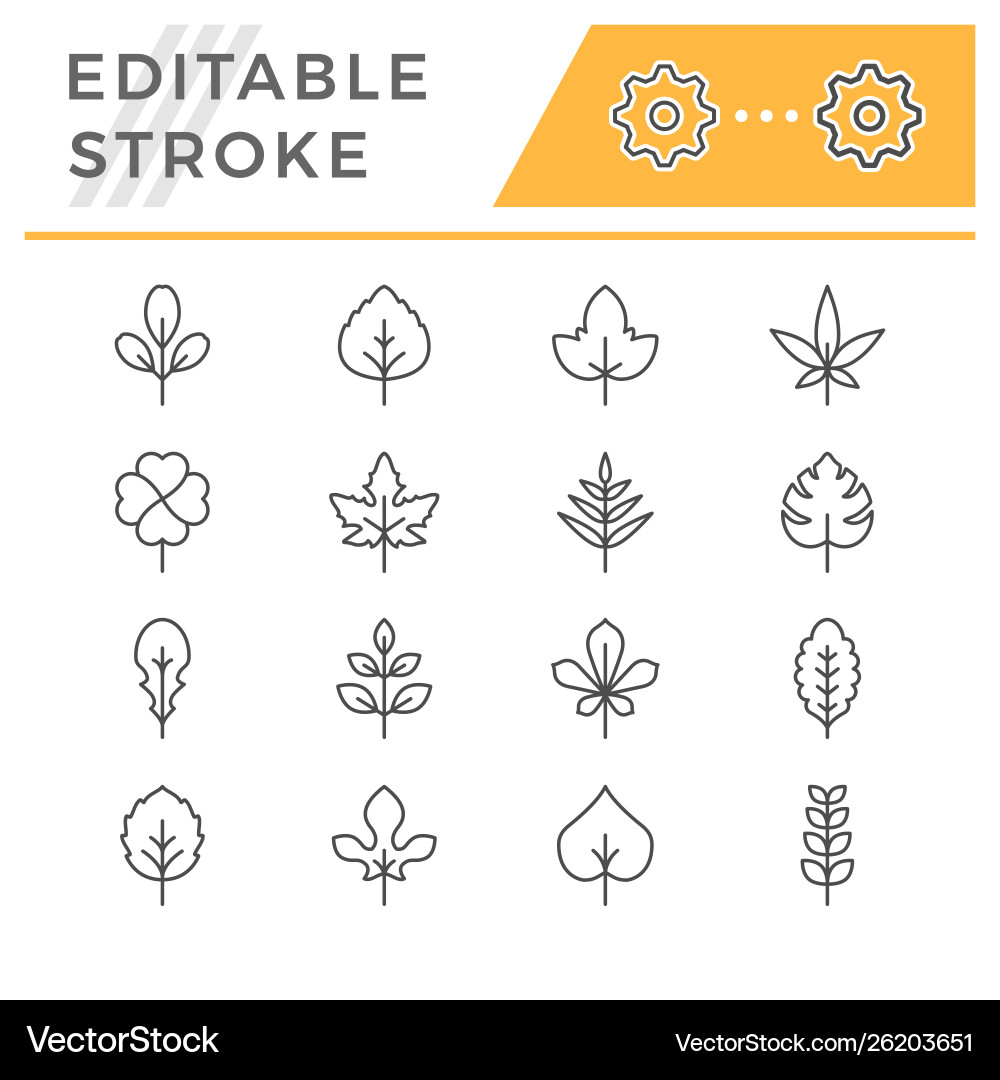 Set editable stroke line icons leaf Royalty Free Vector