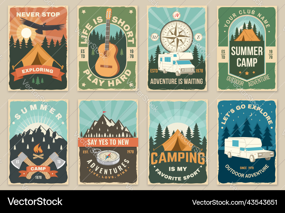 Set of camping poster banner Royalty Free Vector Image