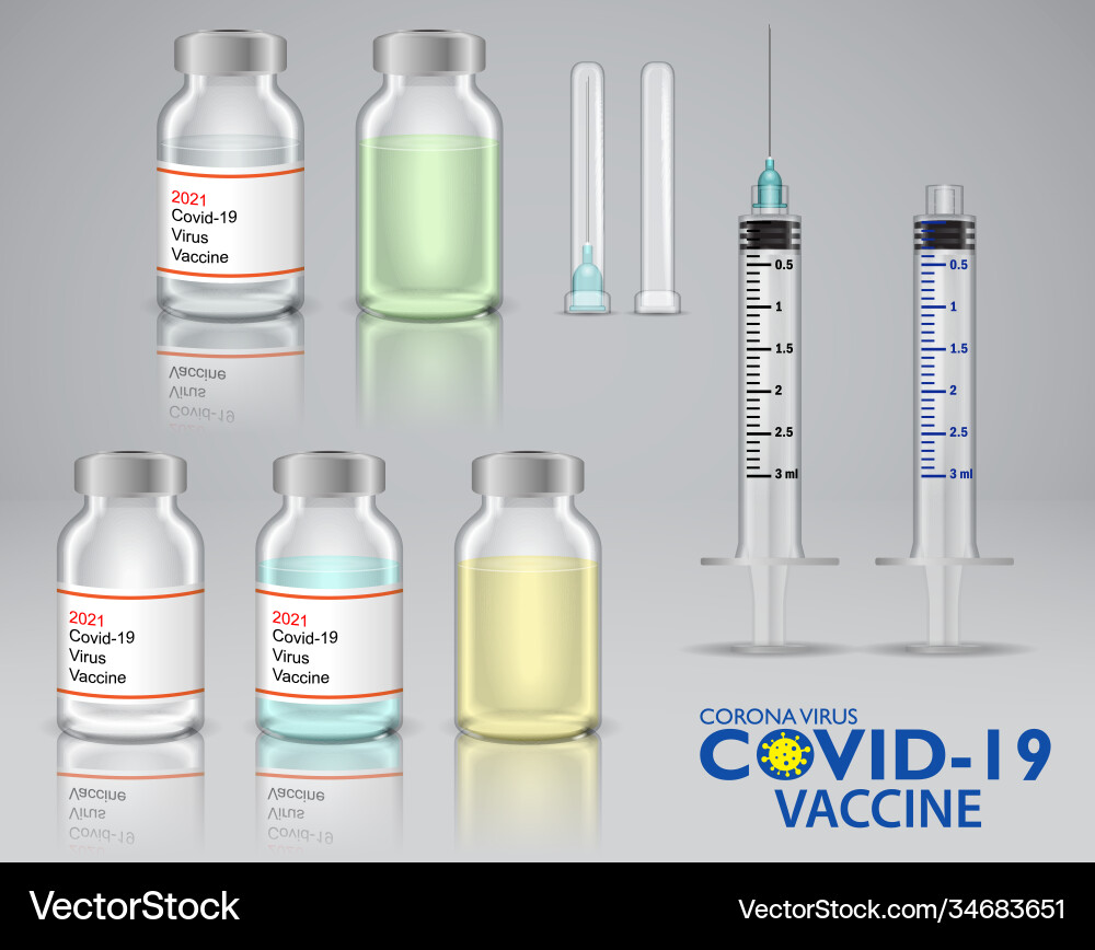 Set realistic covid-19 vaccine injection Vector Image