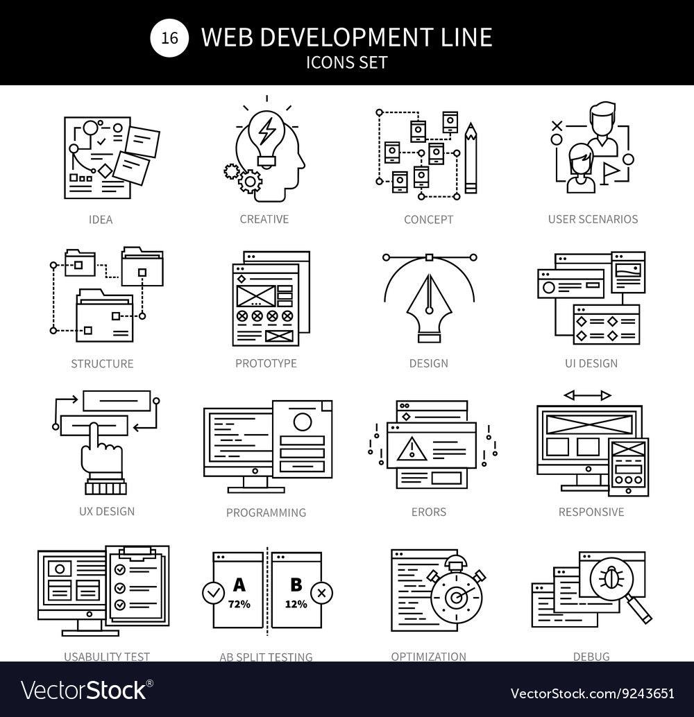 Web development black line icon set Royalty Free Vector