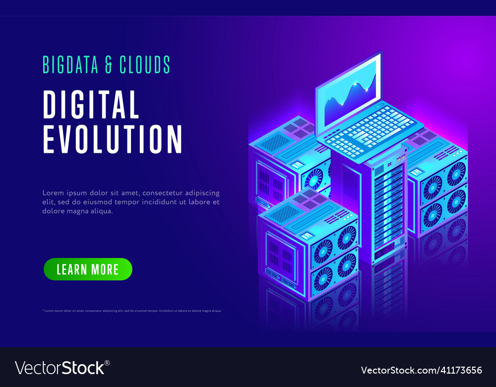 Big data processing center landing page Royalty Free Vector