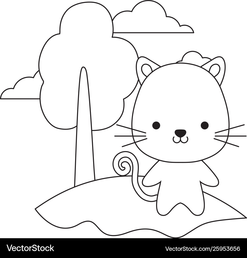Cute cat animal in landscape Royalty Free Vector Image