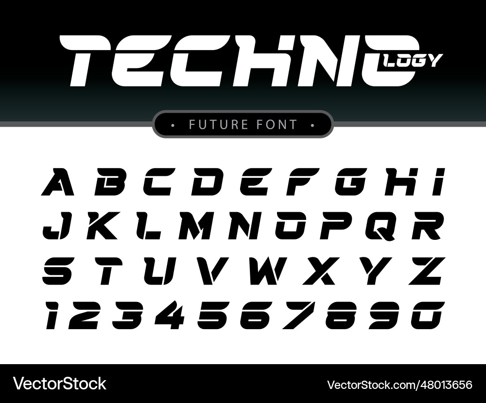 Futuristic alphabet letters and numbers future Vector Image
