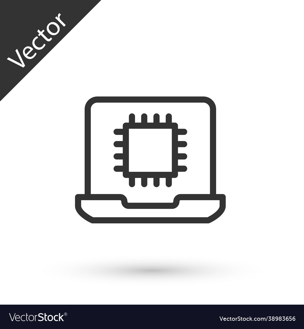 Grey line computer processor with microcircuits Vector Image