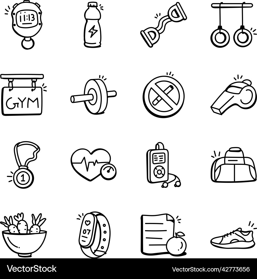 Gym accessories hand drawn icons Royalty Free Vector Image