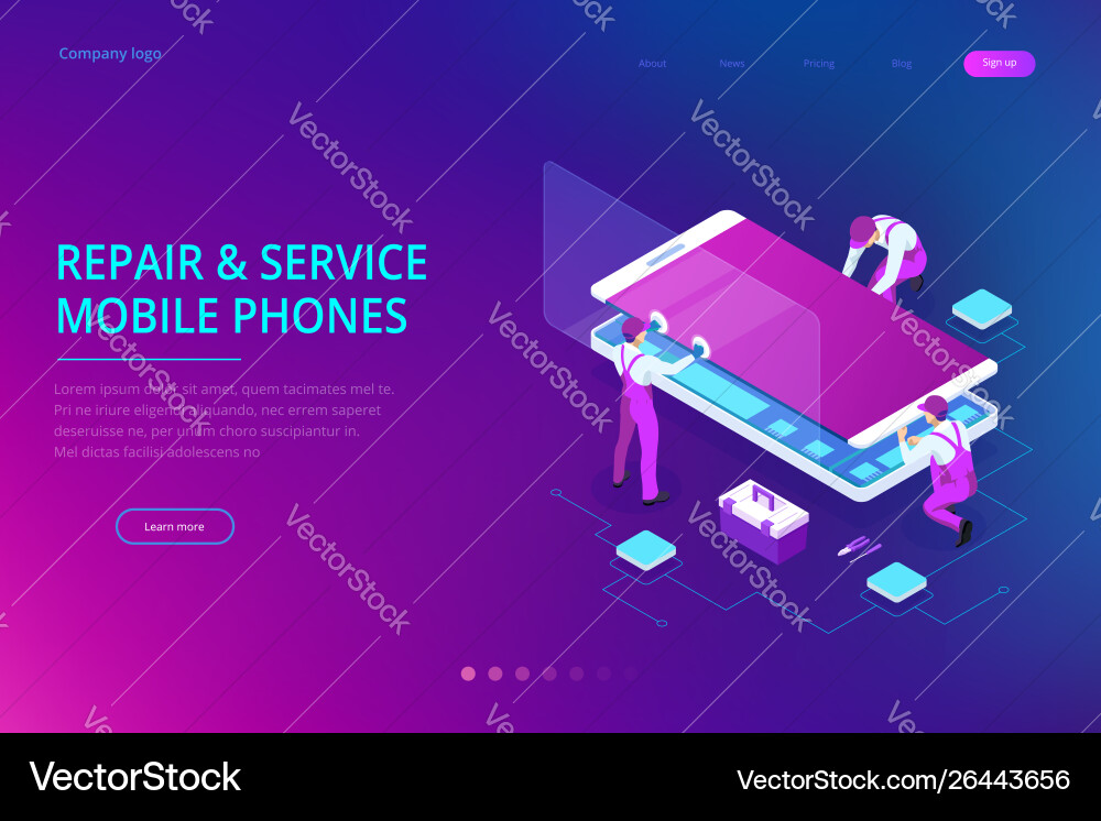 Isometric smartphone repair service concept Vector Image