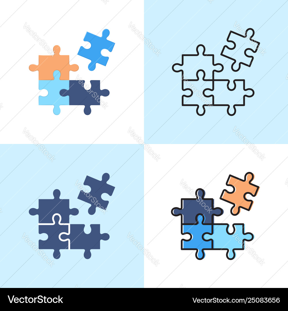 Jigsaw puzzle icon set in flat and line styles Vector Image
