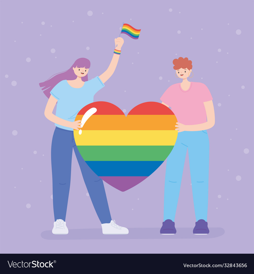 Lgbtq community people holding a huge rainbow Vector Image