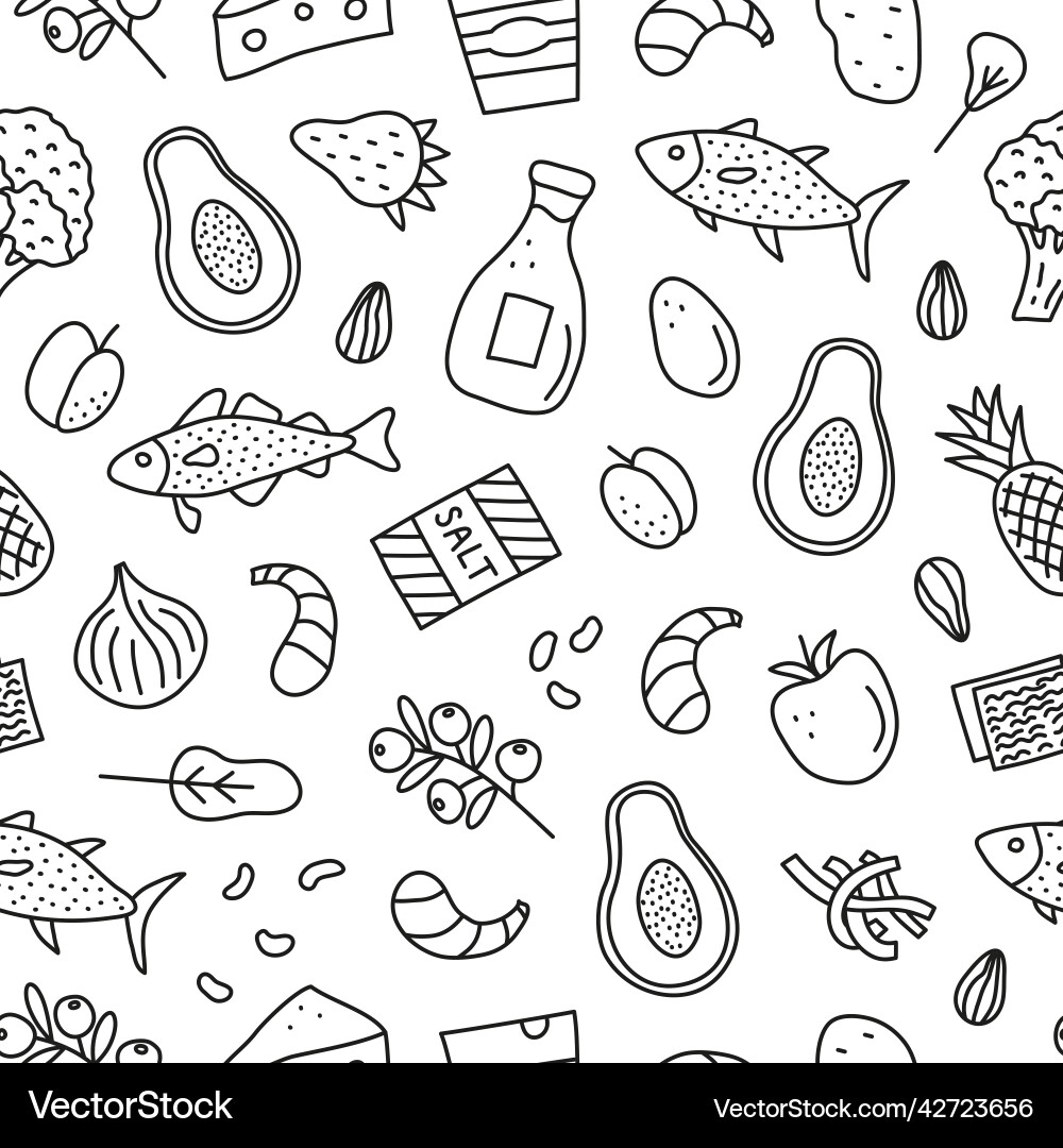 Seamless pattern with doodle outline iodine food Vector Image