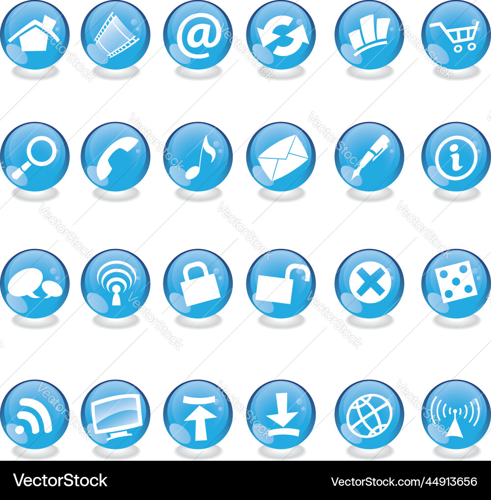 Various web icons in blue glass spheres Royalty Free Vector