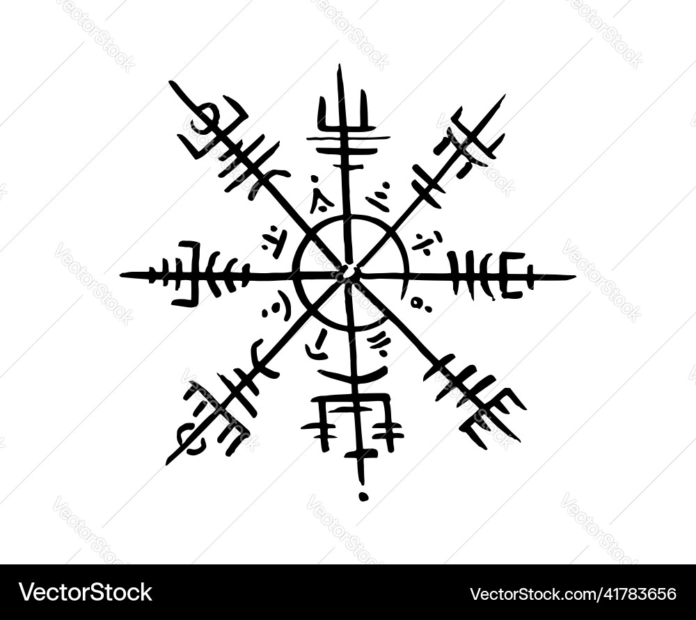 Vegvisir runic compass black pencil drawing style Vector Image