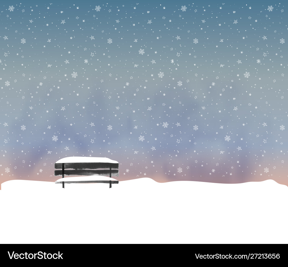 Winter landscape with old black bench in night Vector Image