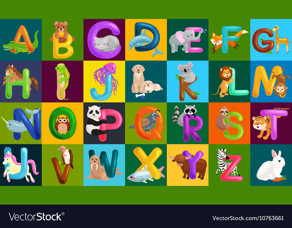Animals alphabet set for kids abc education in Vector Image