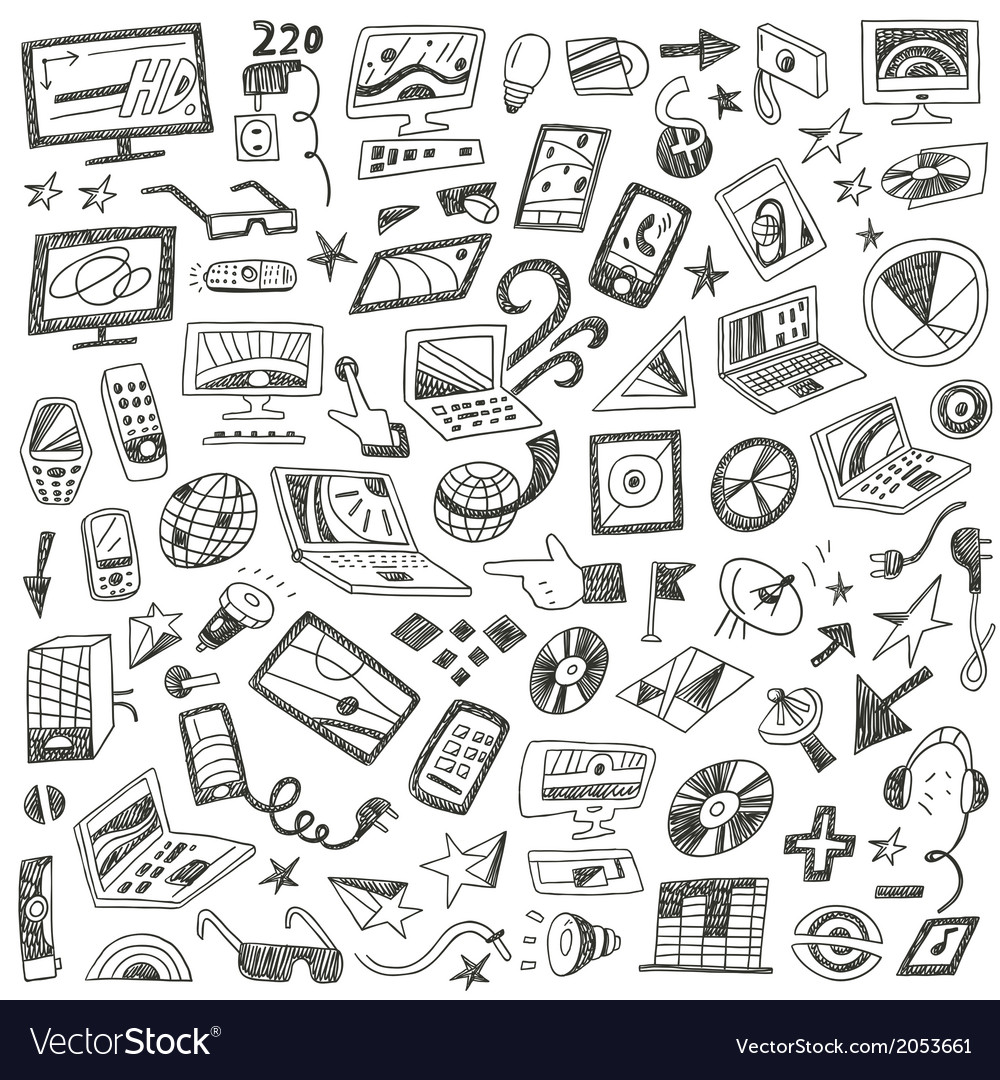 Devices computers - doodles set Royalty Free Vector Image