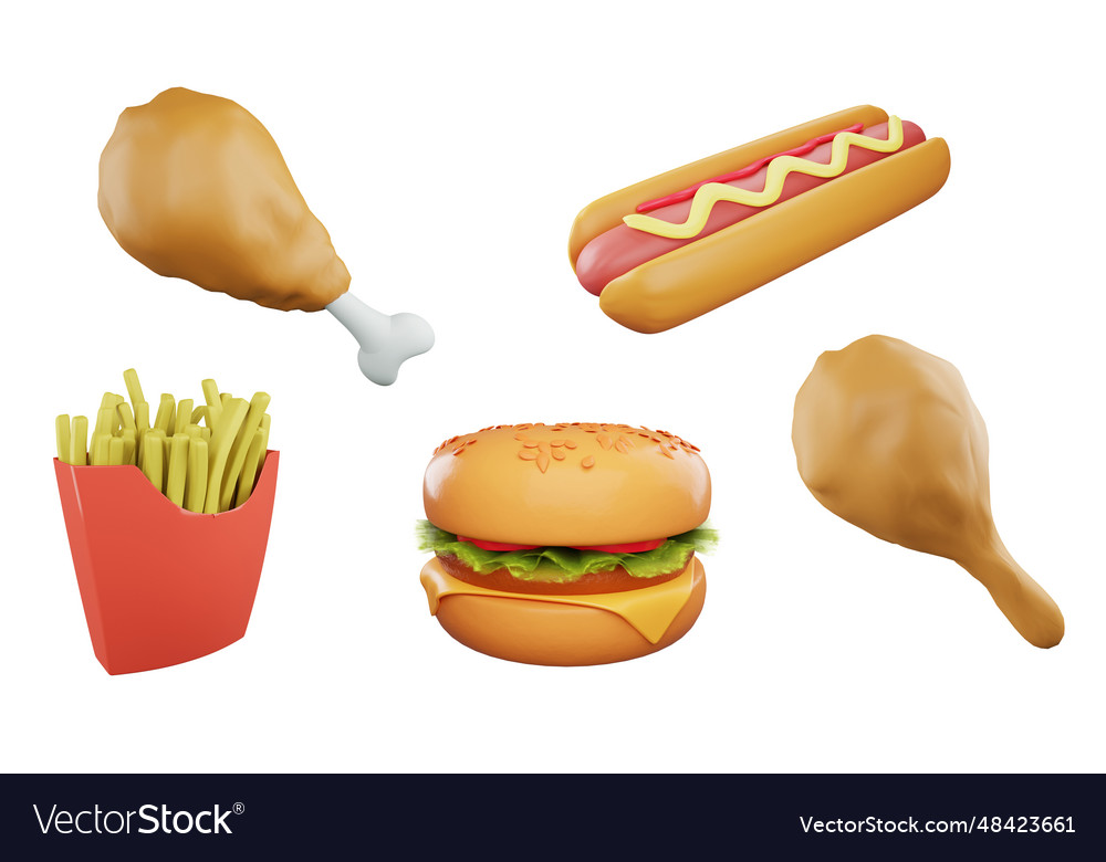 Fast food clipart element 3d render junk Vector Image