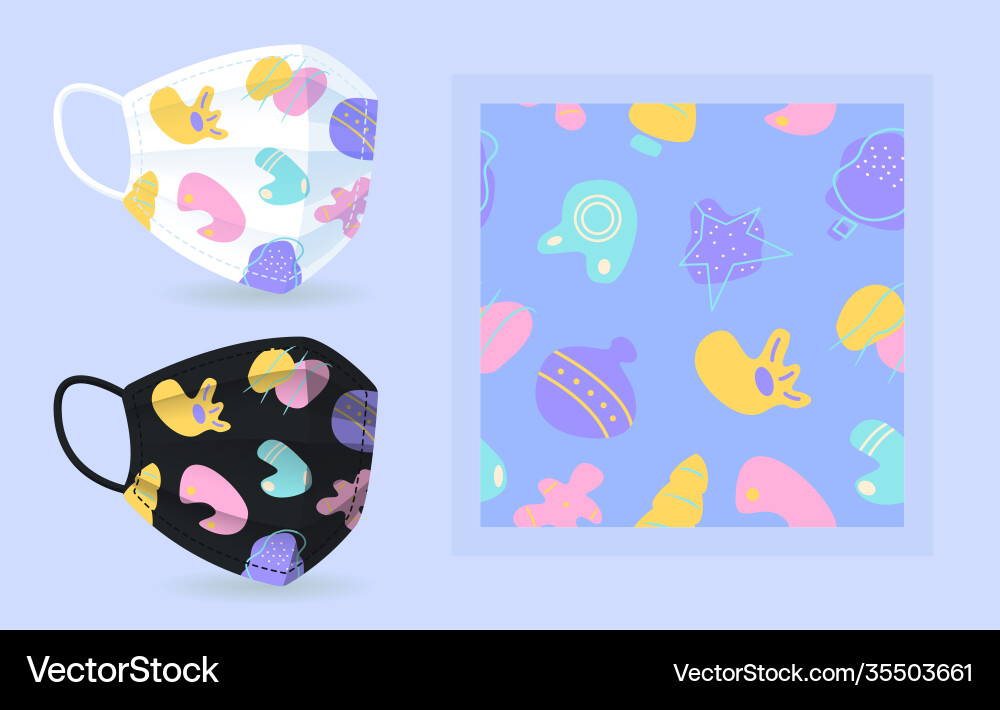 Festive blue pastel face mask mockup with modern Vector Image