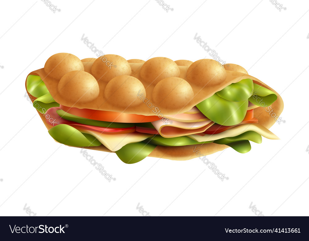 Ham bubble waffle composition Royalty Free Vector Image