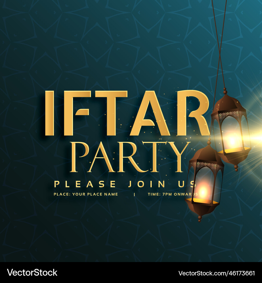 Iftar party invitation card design with hanging Vector Image
