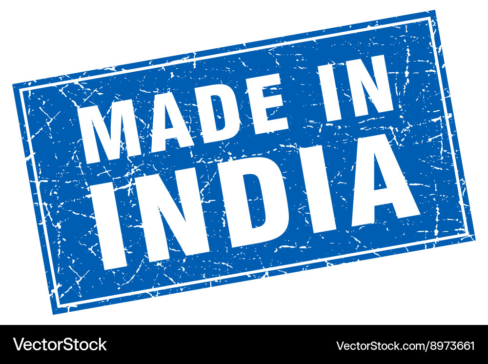 India blue square grunge made in stamp Royalty Free Vector