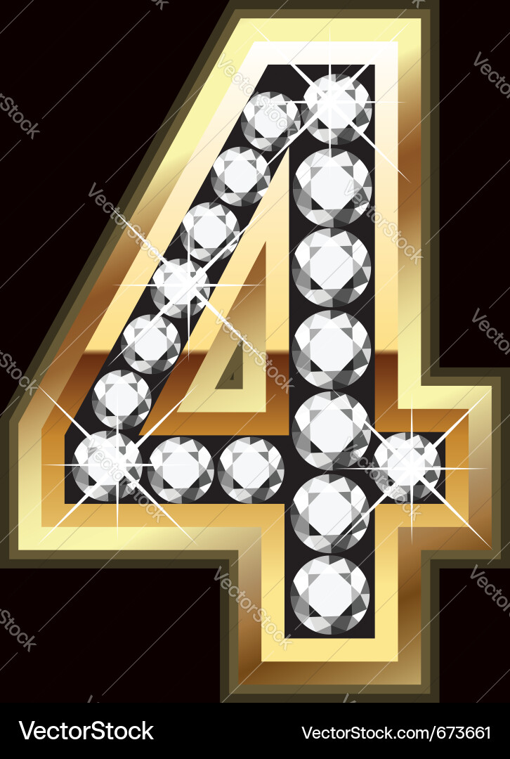 Number four bling gold and diamonds Royalty Free Vector