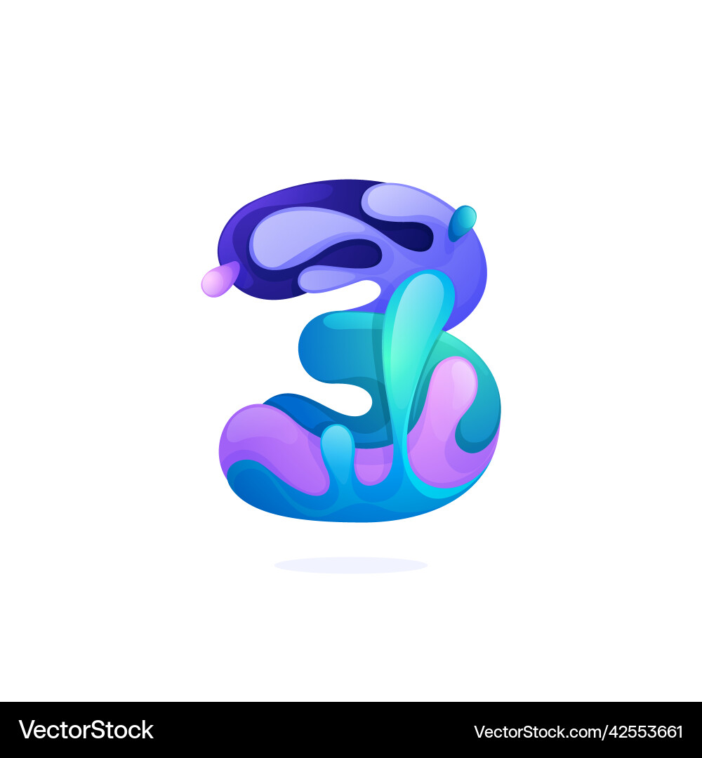 Number three logo with water waves and drops pure Vector Image