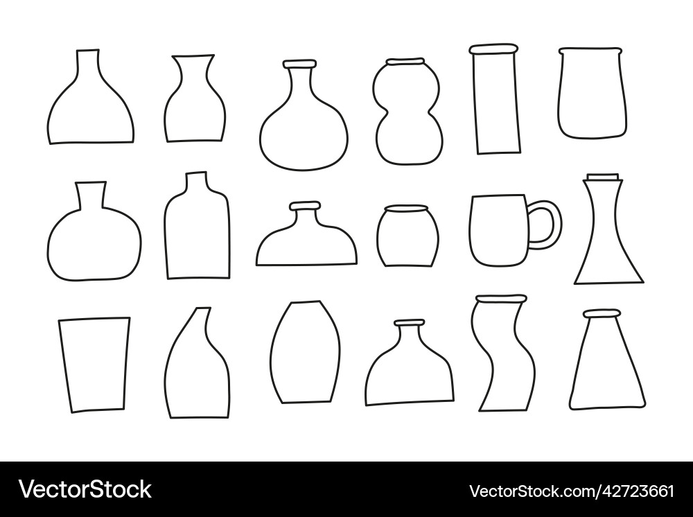 Set of doodle outline vases Royalty Free Vector Image