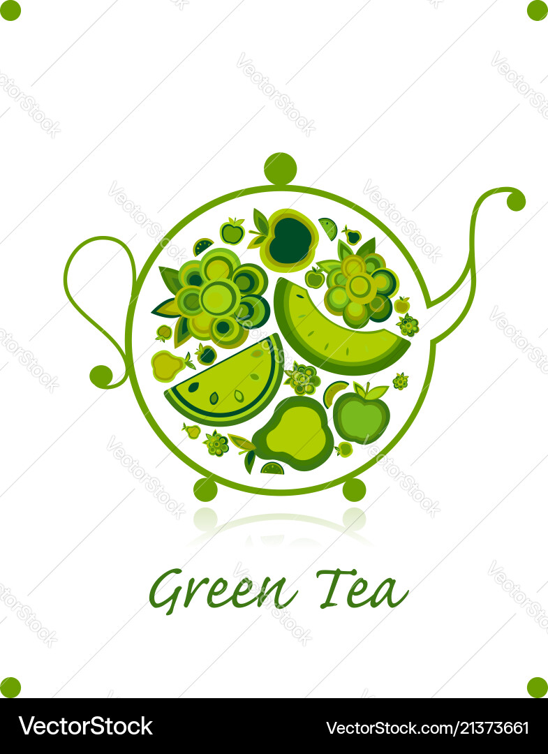 Teapot sketch with fruit and berries tea for your Vector Image