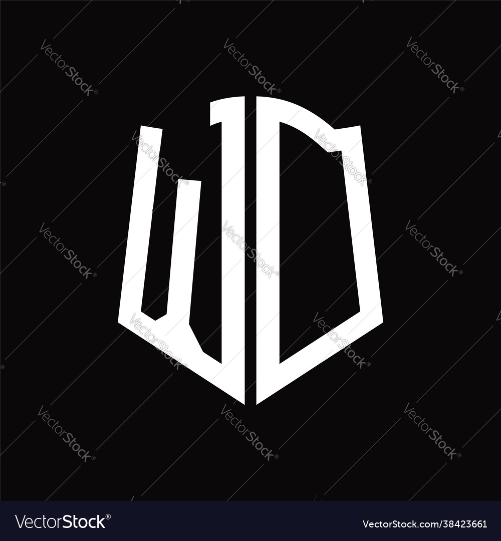 Wd logo monogram with shield shape ribbon design Vector Image
