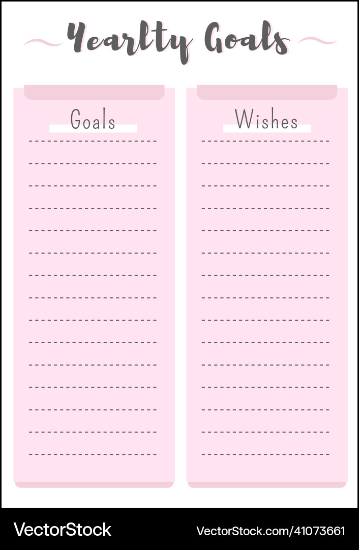 Yearly goals and wishes pink creative planner Vector Image