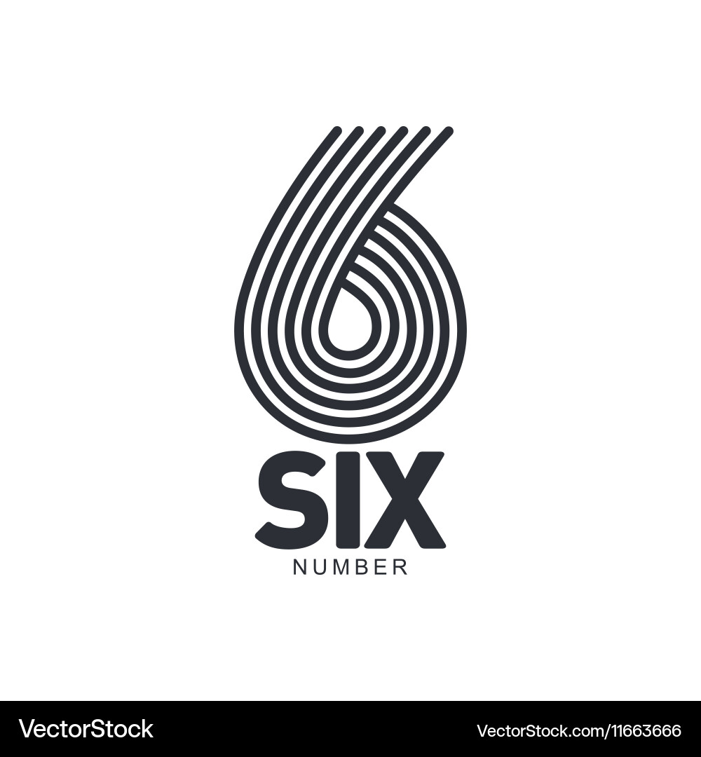 Black and white number six logo formed Royalty Free Vector