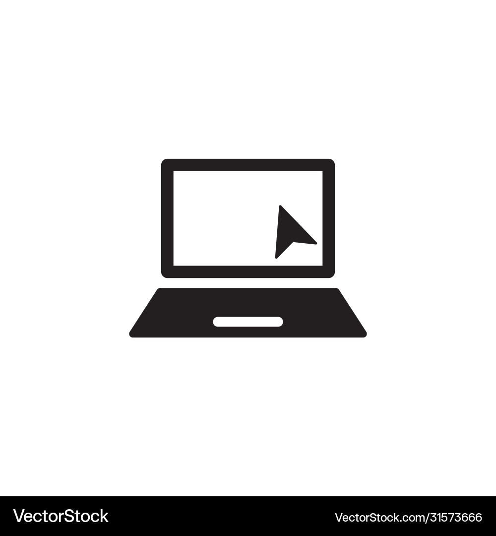 Black arrow on laptop screen icon white Royalty Free Vector