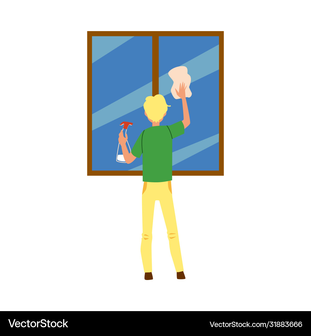 Cartoon man cleaning a window isolated cleaner Vector Image