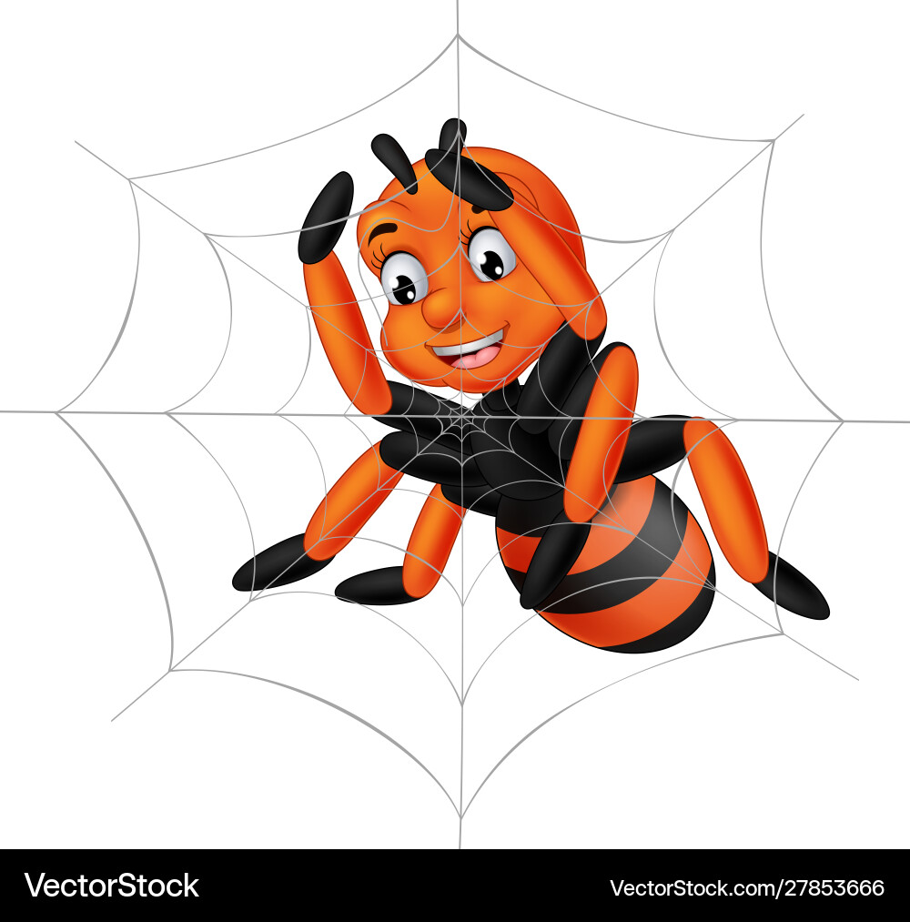 Cute black orange spider on its web cartoon Vector Image
