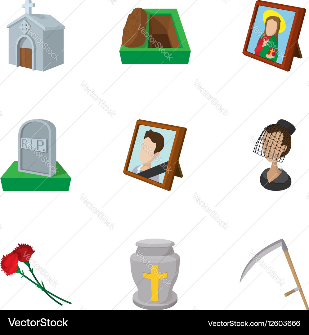 Death icons set cartoon style Royalty Free Vector Image