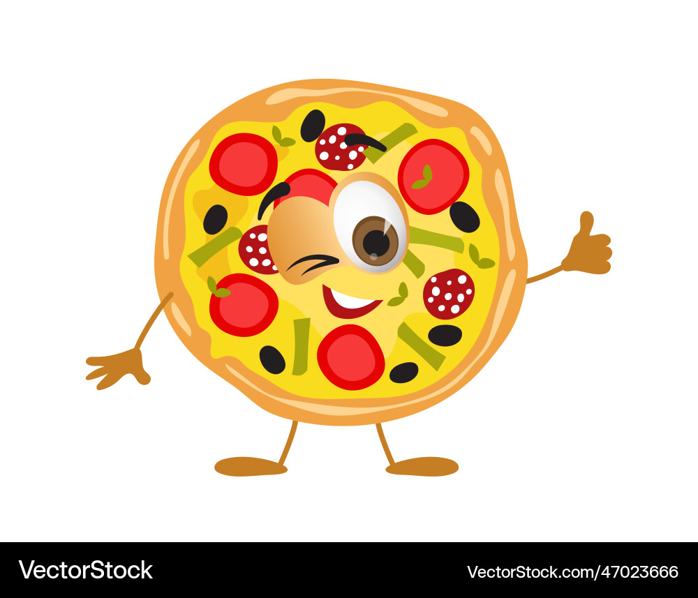 Funny pizza with eyes on white background Vector Image