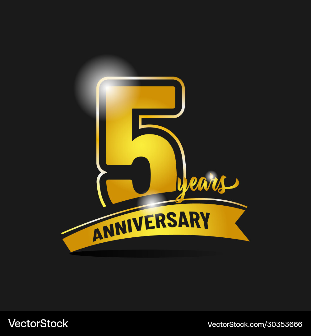 Gold logo design 5 years anniversary Royalty Free Vector