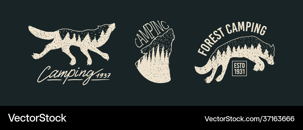 Gray wolf logo and badge forest and mountain Vector Image