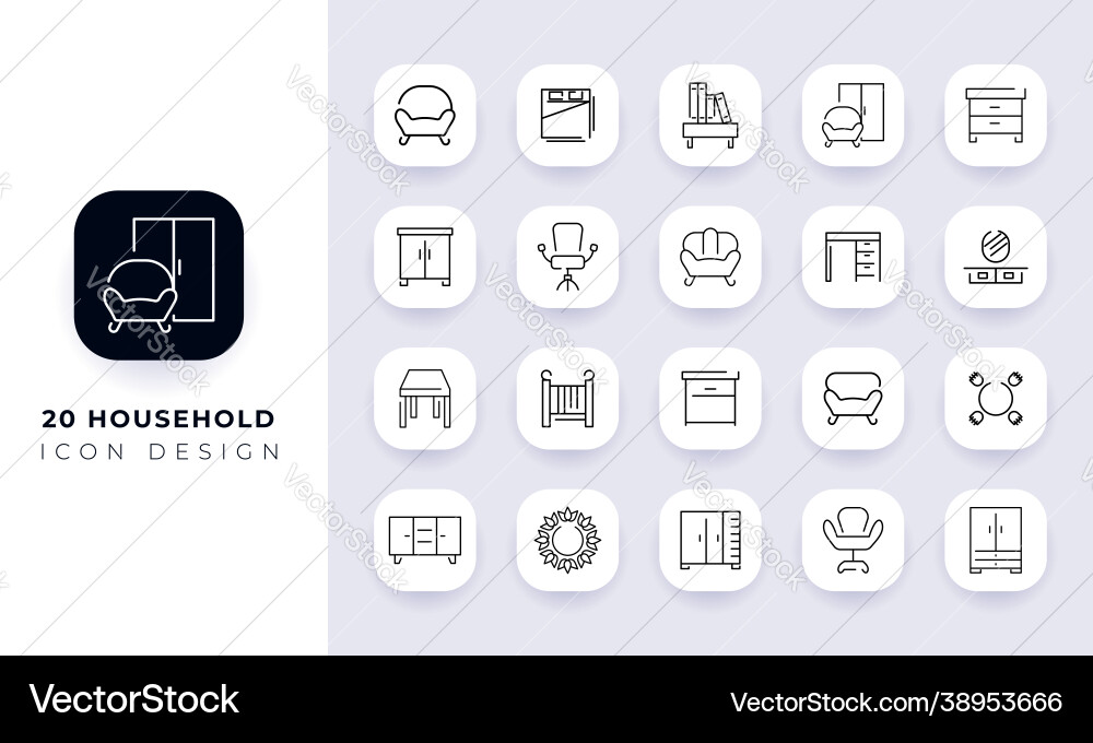 Line art incomplete household icon pack Royalty Free Vector