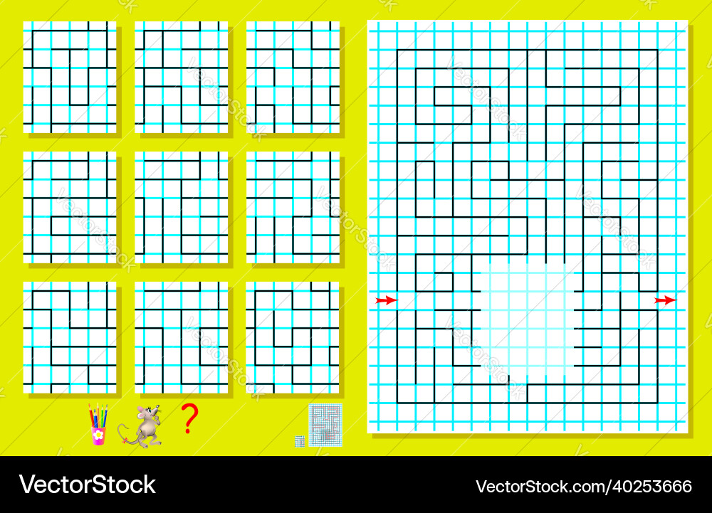 Logic puzzle with labyrinth on a square paper Vector Image
