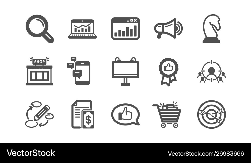 Marketing research icons strategy feedback Vector Image